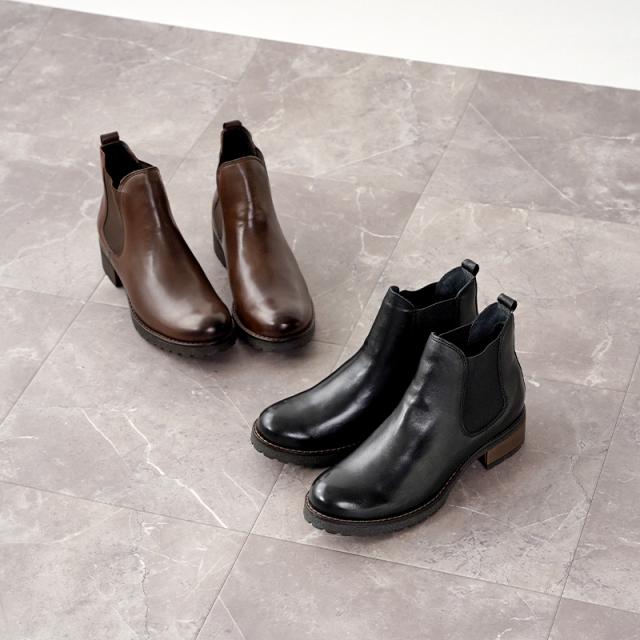 ショートブーツ 4cmヒール サイドゴア 22.5〜24.5cm 革 ショート ブーツ レディース レザー 本革 秋冬  ローヒール 黒 ブラック ブラウン ダークブラウン ヴィンテージ