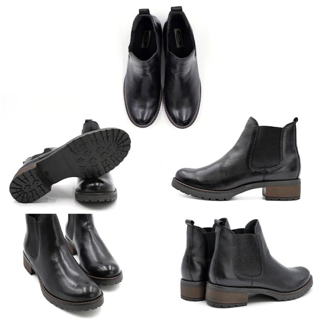 ショートブーツ 4cmヒール サイドゴア 22.5〜24.5cm 革 ショート ブーツ レディース レザー 本革 秋冬  ローヒール 黒 ブラック ブラウン ダークブラウン ヴィンテージ