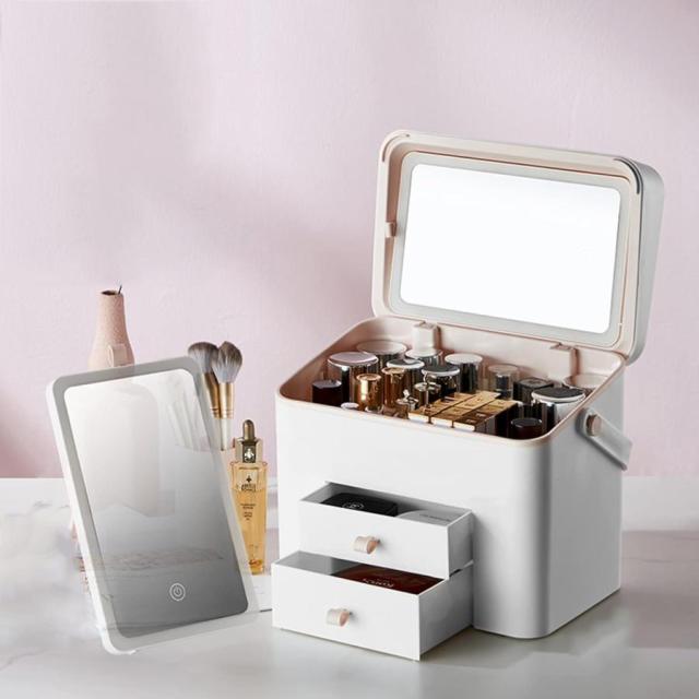 メイクボックス 大容量 大型 鏡付き ライト led付き 持ち運び ミラー付き コスメボックス 化粧箱 コスメ収納 コスメ アクセサリー 小物