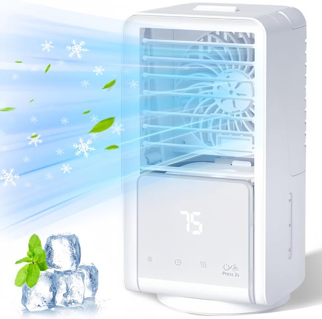 冷風機 冷風扇 扇風機 卓上 4000mAh大容量 小型 スポットクーラー ミニ クーラー 3段階風速調節 2段階噴霧量 切タイマー 省エネ 氷入れ可能 USB充電式 液晶画面 7色LEDライト ポータブルクーラー 強力 静音 コンパクト 軽量 夏 暑さ/熱中症対策 車中泊 オフィス 寝室 自宅用