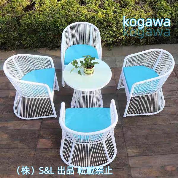 5個の屋外パティオ家具セット籐椅子ウィッカーセットS＆Lガラステーブルと4脚付き、屋外屋内使用裏庭ポーチガーデンプールサイドバルコニー家具セット(Color:Wh