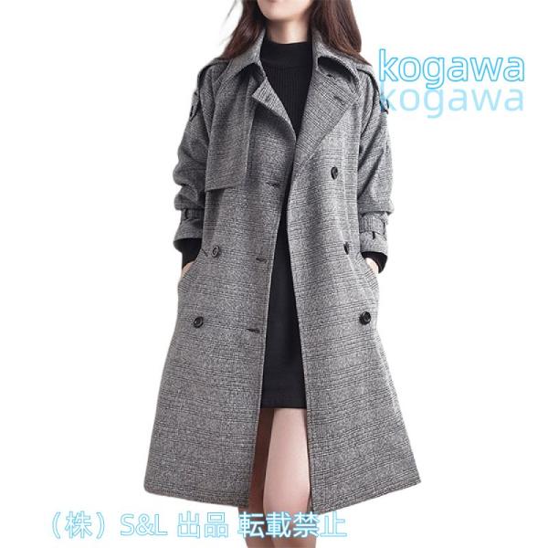 春秋冬　トレンチコート　グレンチェック　ロングコート　ツイード　柄物　 株式会社S＆Lグレー　チェック　小さいサイズ　大きいサイズ　S?XXXL（3XL)
