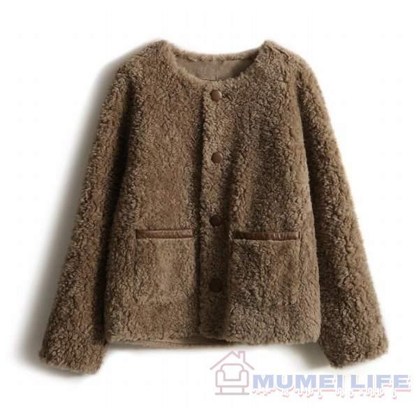 暖かノーカラージャケット　ボアジャケット　防寒　長袖　ブラウン　株式会社S＆L 大きいサイズ有り　ＳからＸＸＬ通勤通学20代30代40代50代60代 暖かノーカラージャケット ボアジャケット 防寒 長袖 ブラウン 株式