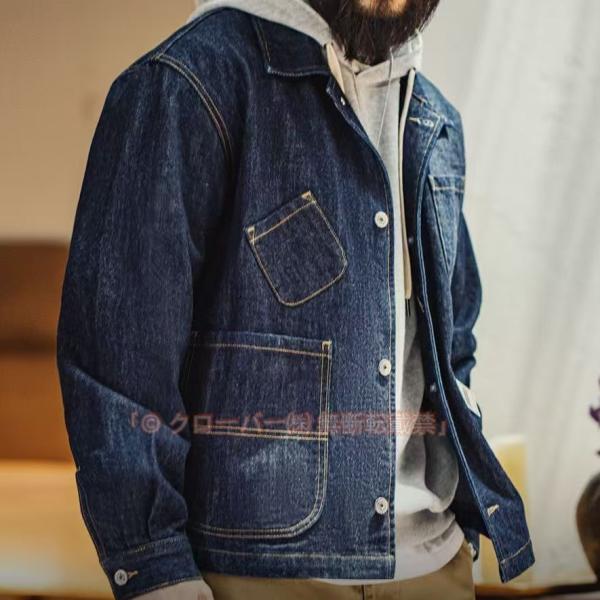 デニムジャケット シャツジャケット メンズ カバーオールジャケット 14oz DENIM ジージャン ブルゾン gジャン オーバーサイズ 大きいサイズ 多ポケット