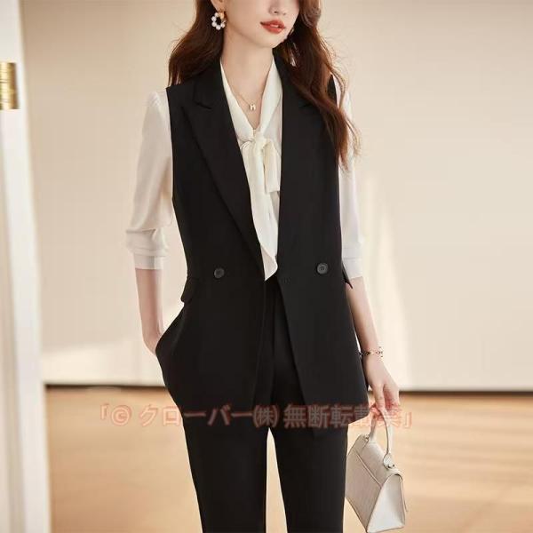パンツセットアップ レディース 上下セット ロングパンツ ベスト ジレ スーツベスト パンツスーツ セットアップ 洗える入学式 卒業式 入園式 春 秋 夏 着回し