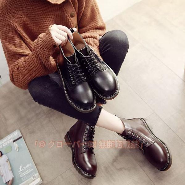 サイドゴアブーツレディースショートブーツフラットお嬢様学生大人靴春秋厚底イギリス風革ブーツローヒールハイカットカジュアル