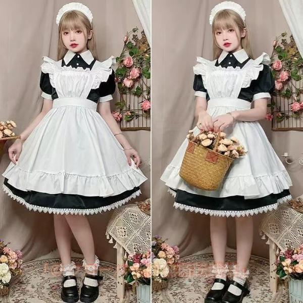 メイド服 大きいサイズ メイド服 衣装 萌え メイド カチューシャ エプロン フリル ドレス ピンク ブルー ブラック レディース