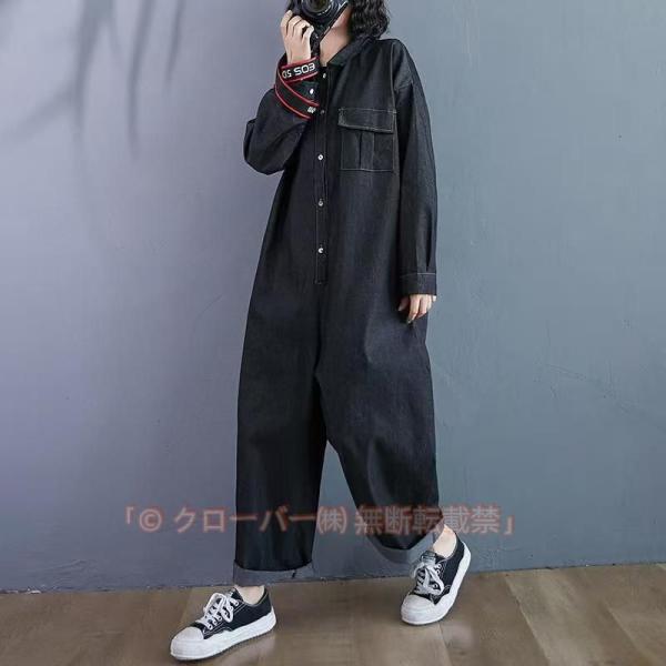 つなぎ レディース デニム ジャンプスーツ サロペット オールインワン 長袖 春秋 ゆったり オーバーオール 無地 着痩せ オフィス お洒落 カジュアル