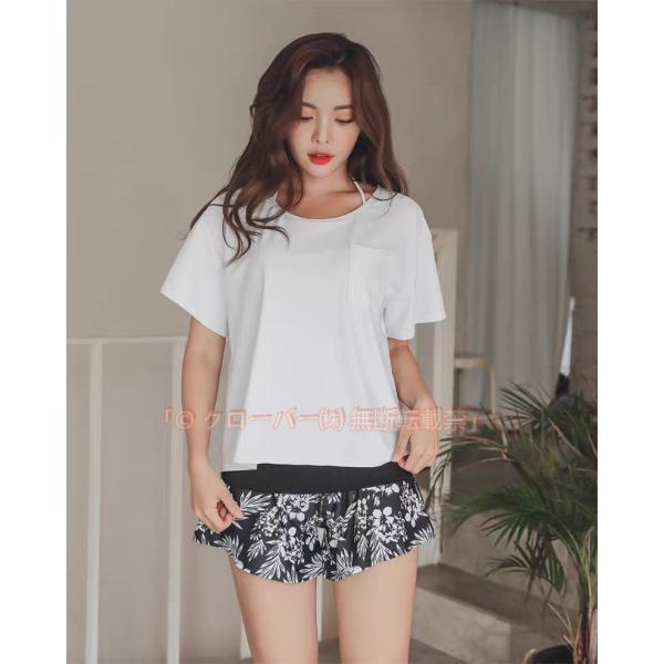 水着 レディース カバーアップ水着 体型カバー タンキニ 2点セット ラッシュガード 半袖 大きいサイズ セット水着 ママ水着 短パンつき 花柄 ボーダー柄