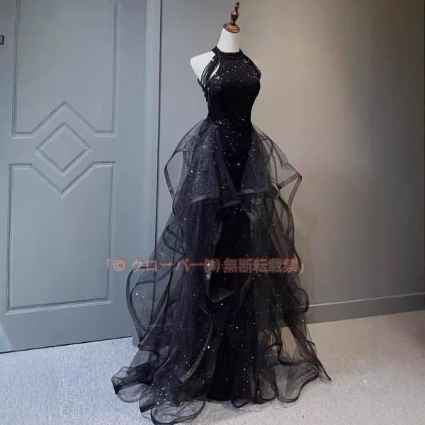 カラードレス ウェディングドレス ウエディングドレス イブニングドレス ブラック ワインレッド フリル キラキラ パーティードレス 発表会 演奏会 結婚式 二次会