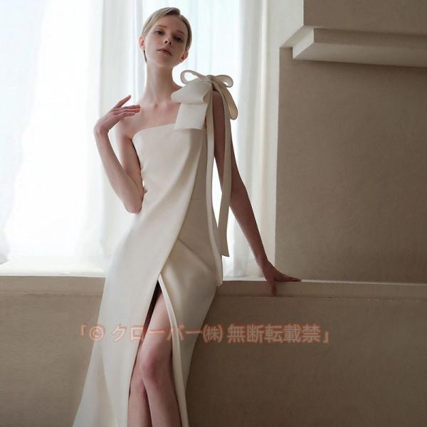 ウェディングドレス ウエディングドレス 二次会 結婚式 前撮り ブライダル ロングドレス 花嫁 スレンダードレス スレンダーライン 白 スリット ワンショルダー