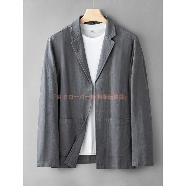 麻ジャケット メンズ 春夏用 綿麻 清涼 テーラードジャケット サマージャケット ビジネス リネンジャケット ゴルフジャケット UVカット ボタン無し 軽い 薄い 麻