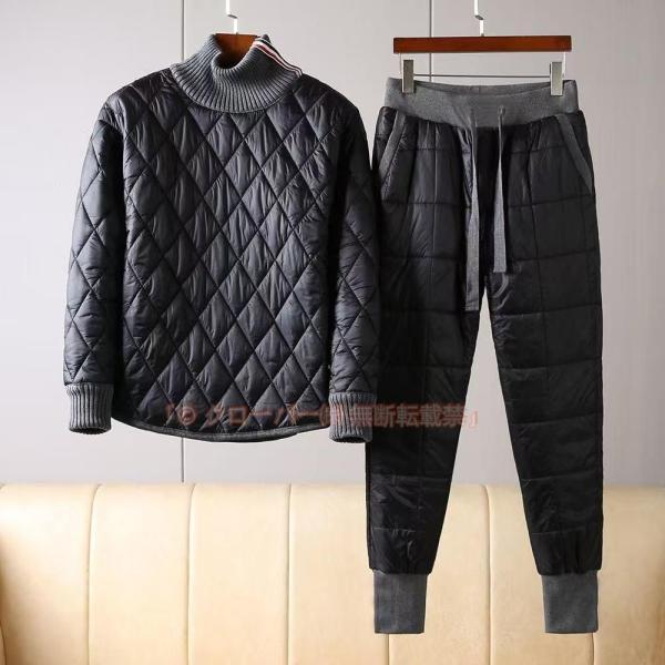 キルティング上下セット メンズ 中綿パーカー 長ズボン セットアップ 秋 冬 エコダウンプルオーバー 中綿パンツ 2点セット キルト ダウン風 トレー