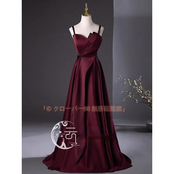 カラードレス Aラインドレス 袖なし ワインレッド 赤 編み上げ ロングドレス ウェディングドレス 結婚式 二次会 花嫁 前撮り 演奏会 発表会 ステージ衣装