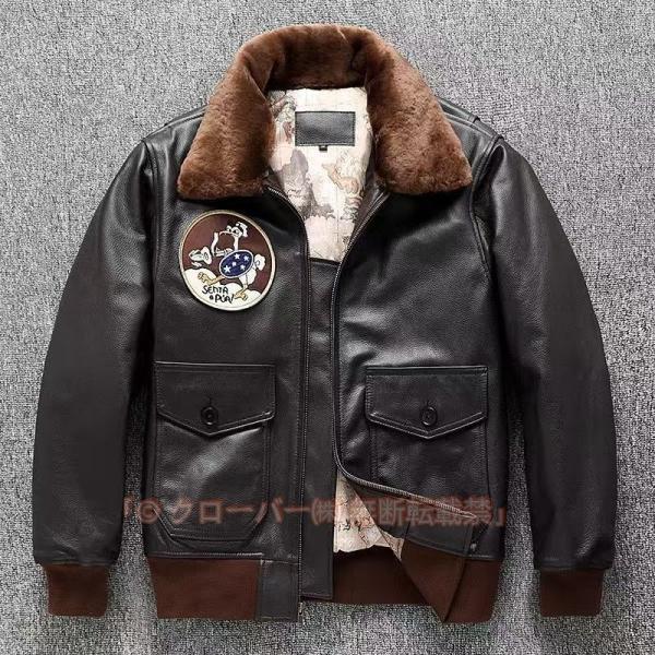 フライトジャケット ジャケット アメリカン　ワッペン付き 刺繍 レザージャケット ウール襟 綿入れ G-1フライトジャケット 革ジャン 牛革 防寒