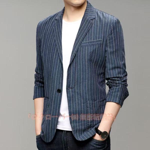 サマージャケット メンズ 夏 カジュアル リネンジャケット 麻 テーラードジャケット ストライプ 長袖 ブレザー 春夏 クールビズ ビジネス 麻ジャケット 紳士