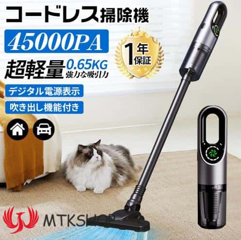 2025 掃除機 45000Pa強力吸引 ハンディ掃除機 コードレス 充電式 静音 サイクロン式 軽量 USB-TypeC充電式 スティック クリーナ 一人暮らし 省エネ 女性 車用