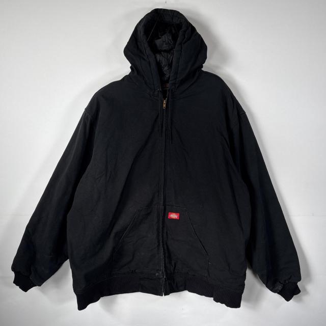 古着 ディッキーズ Dickies ダック ワークジャケット キルティングライナー ワンポイントロゴ XXXL  ブラック メンズ