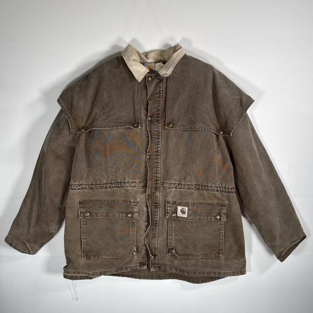 古着 カーハート Carhartt カバーオール ダックジャケット アンブレラケープ 裏地ブランケット XXL  ブラウン系 メンズ