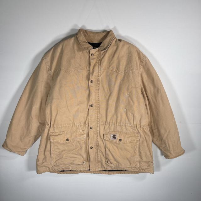 古着 カーハート Carhartt カバーオール ダックジャケット 襟コーデュロイ キルティングライナー  ベージュ系 メンズ