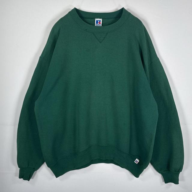 USA古着 90s/90年代 ラッセル Russell 長袖 スウェット トレーナー クルーネック USA製 オーバーサイズ 大きいサイズ XXL グリーン 無地