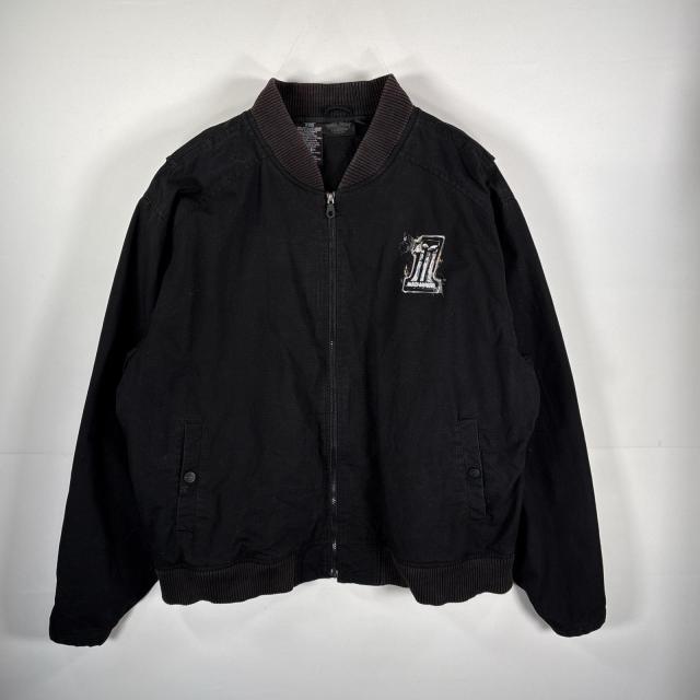 古着 ハーレーダビッドソン HARLEY DAVIDSON コットンジャケット フルジップ ビッグプリント ビッグサイズ XXL  ブラック メンズ