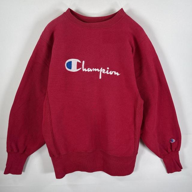 古着 90s/90年代 チャンピオン Champion USA製 スウェット リバースウィーブ 刺繍プリント ブランドロゴ M  レッド系 メンズ