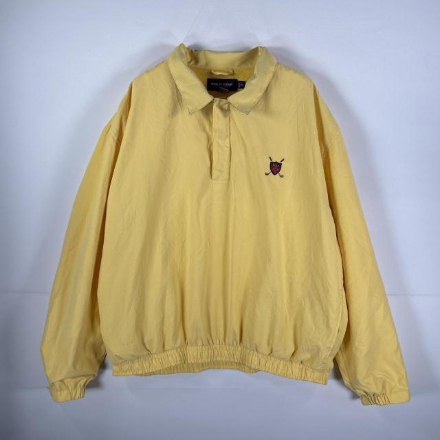 古着 90s/90年代 ポロゴルフ POLO GOLF ウォームアッププルオーバー スナップボタン 中地メッシュ XL  イエロー メンズ