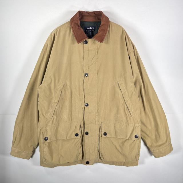 古着 90s/90年代 ノーティカ NAUTICA カバーオール ハンティングジャケット エルボーパッチ L  ベージュ メンズ