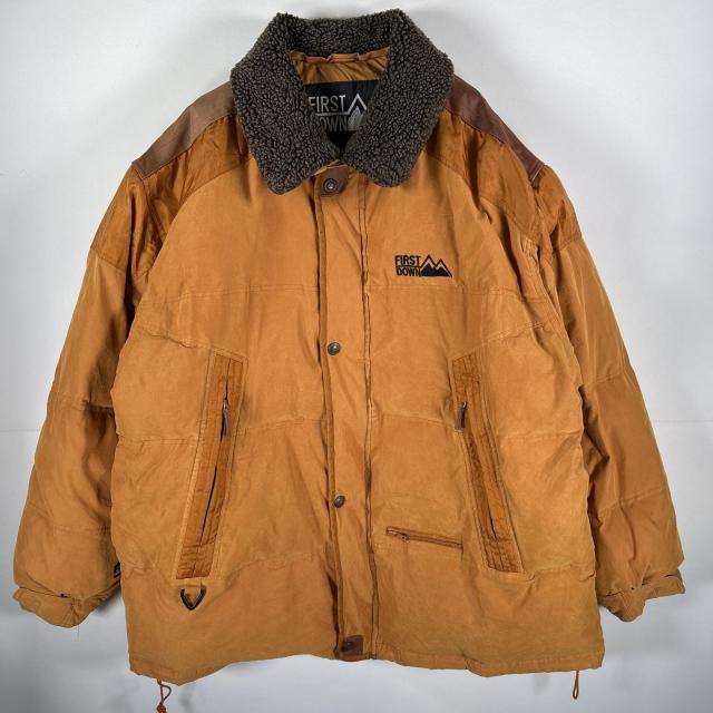 古着 90s/90年代 ファーストダウン FIRST DOWN ダウンジャケット 襟ボア ビッグサイズ ワンポイントロゴ XXL  ブラウン系 メンズ