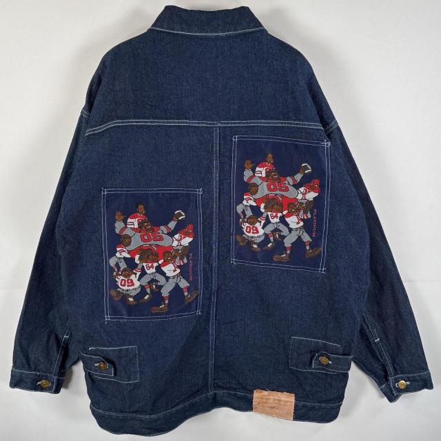 古着 プラチナムフブ PLATINUM FUBU デニム デニムジャケット ジージャン バックパッチ ビッグサイズ 刺繍 XL インディゴブルー メンズ