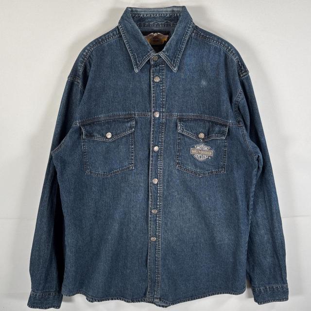 古着 ハーレーダビッドソン HARLEY DAVIDSON 長袖 長袖Tシャツ ワンポイントロゴ L インディゴブルー メンズ