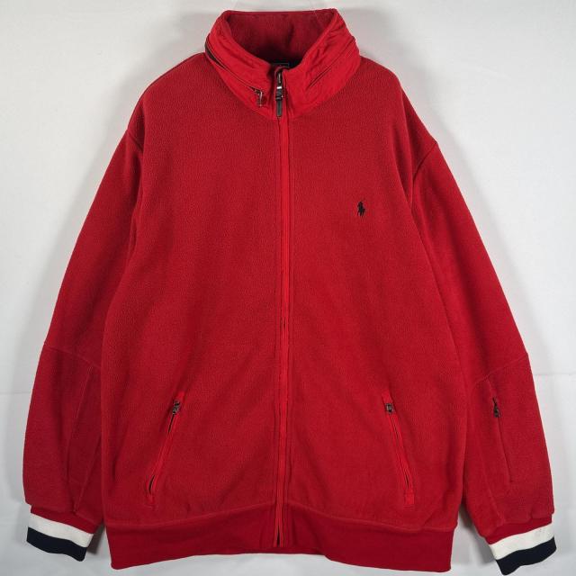 古着 90s/90年代 ポロバイラルフローレン Polo by Ralph Lauren フリースジャケット ビッグサイズ フルジップ XLT TALL  レッド メンズ