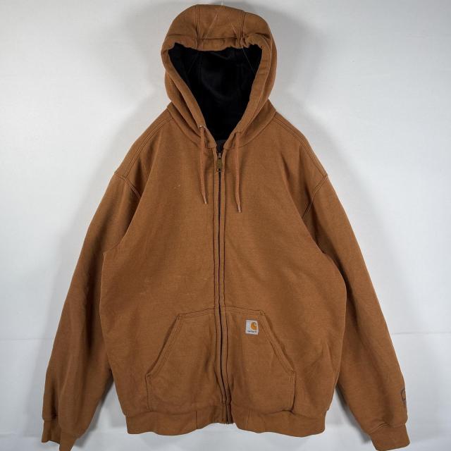 古着 カーハート Carhartt パーカー フルジップ アクティブパーカー 裏地メッシュ レインディフェンダー M キャメル メンズ