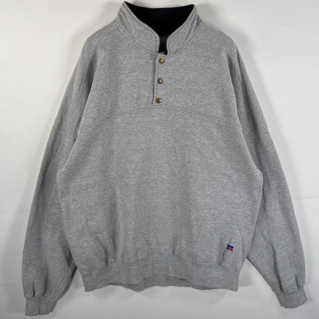古着 80s〜90s/80年代〜90年代 ラッセル Russell USA製 スウェット ハーフボタン ワンポイント ロゴ 刺繍 大きいサイズ XXL グレー