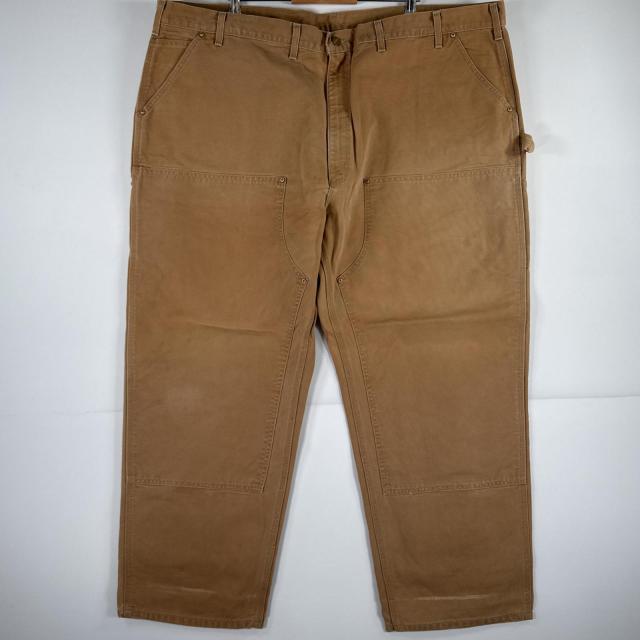 古着 カーハート Carhartt USA製 ワークパンツ ペインターパンツ 作業着 ワンポイント ロゴ 大きいサイズ ダブルニー w50 L30  ベージュ