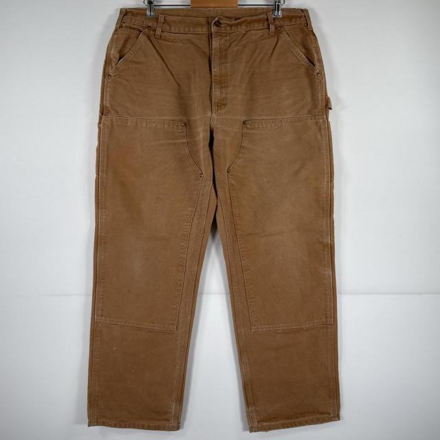 古着 カーハート Carhartt USA製 ワークパンツ ダブルニー ダック ペインターパンツ 作業着 ワンポイント 大きいサイズ w40 L32 ベージュ