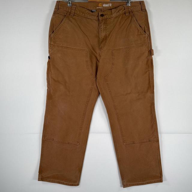 古着 カーハート Carhartt ワークパンツ ダブルニー ダック ペインターパンツ 作業着 ワンポイント ロゴ 大きいサイズ w40 L30  ベージュ