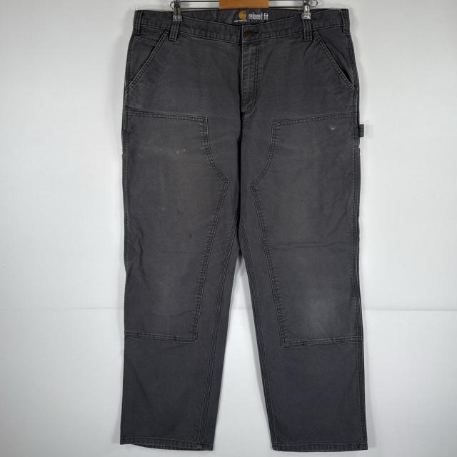 古着 カーハート Carhartt ワークパンツ ダック ペインターパンツ 作業着 ワンポイント ロゴ 大きいサイズ ダブルニー w40 L32  グレー