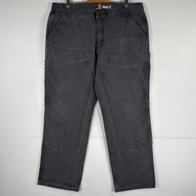 古着 カーハート Carhartt ワークパンツ ダブルニー ダック ペインターパンツ 作業着 ワンポイント ロゴ 大きいサイズ w40 L30  グレー