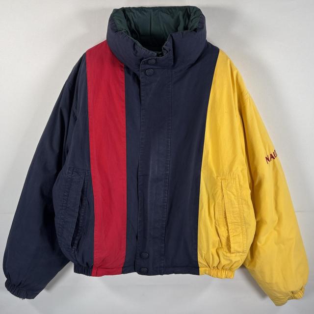 古着 90s/90年代 ノーティカ NAUTICA ダウンジャケット リバーシブル ワンポイントロゴ刺繍 L ネイビー グリーン マルチカラー メンズ