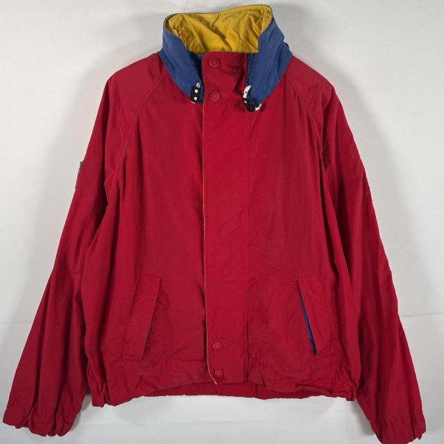古着 90s/90年代 トミーヒルフィガー   ナイロンジャケット セーリングジャンパー 裏地メッシュ フーディー M  レッド