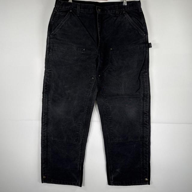 古着 カーハート Carhartt ワークパンツ ダック ペインターパンツ 作業着 ワンポイント ロゴ 大きいサイズ ファスナー w42 L32  ブラック