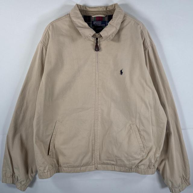 古着 90s/90年代 ポロ ラルフローレン Polo by Ralph Lauren スウィングトップジャケット ワンポイント刺繍 裏地チェック XL ベージュ