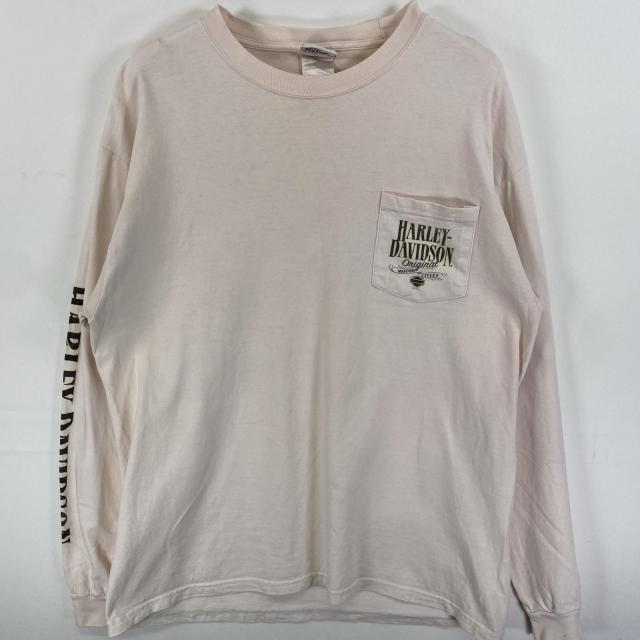 古着 ハーレーダビッドソン HARLEY DAVIDSON 長袖Tシャツ 両面プリント 袖プリン 胸ポケット L  ピンク メンズ