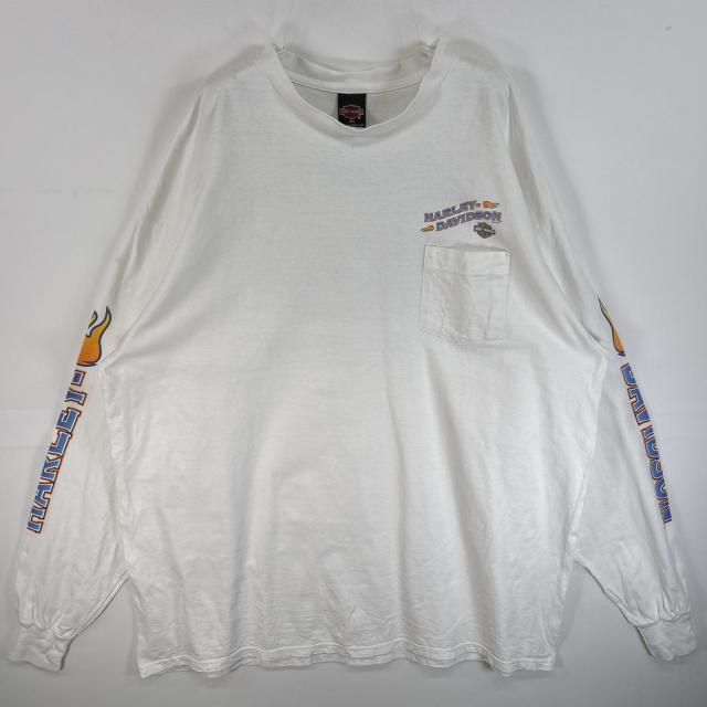 古着 ハーレーダビッドソン HARLEY DAVIDSON 長袖Tシャツ 両面 ラバープリント 袖プリント USA製 3XL  ホワイト系 メンズ