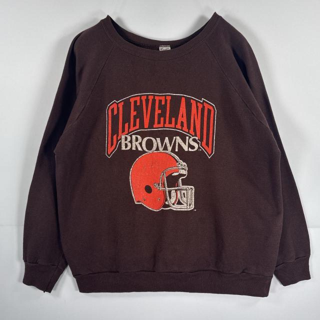 古着 80s/80年代 ヴィンテージ チャンピオン Champion USA製 スウェット BROWNS NFL チーム プリント アメフト ラグラン L ブラウン