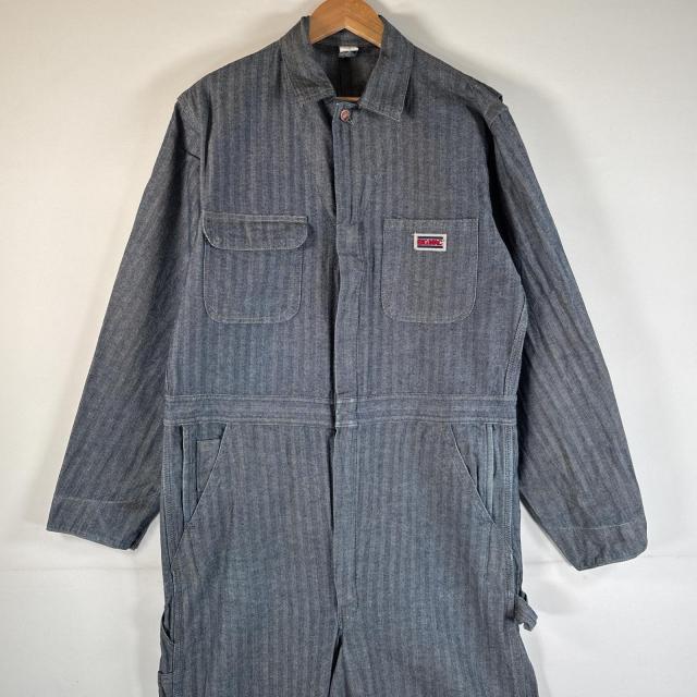古着 80s/80年代 ヴィンテージ ビッグマック BIG MAC USA製 長袖つなぎ オールインワン  大きいサイズ ヒッコリーデニム 42L  ブルー系