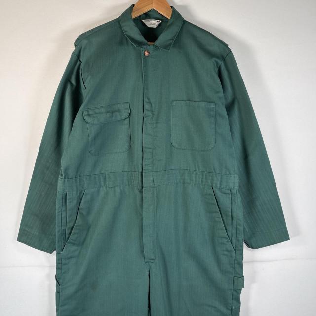 古着 70s/70年代 ヴィンテージ ビッグマック BIG MAC 長袖つなぎ オールインワン ワーク 作業着 大きいサイズ JC Penny 44R  グリーン