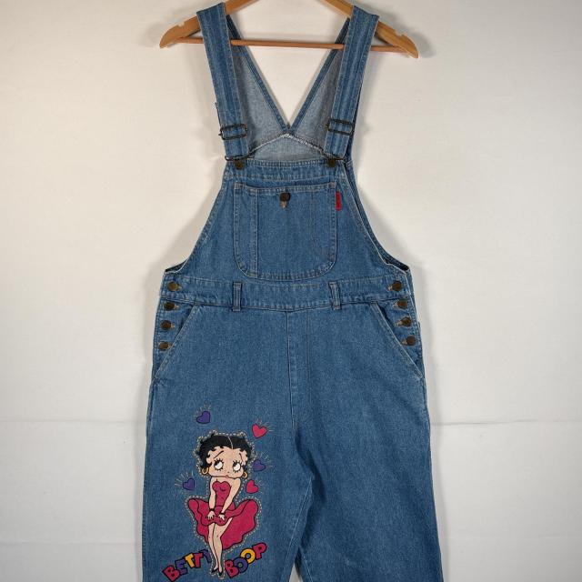 古着 90s/90年代 ベティブープ BETTY BOOP オーバーオール デニム ワーク ベティちゃん 大きいサイズ  M  ブルー系 レディース